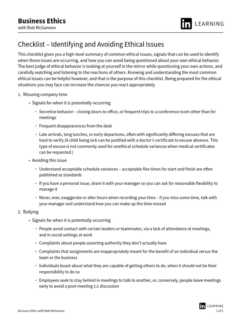 Business Ethics Checklist Guide | PDF | Business Ethics
