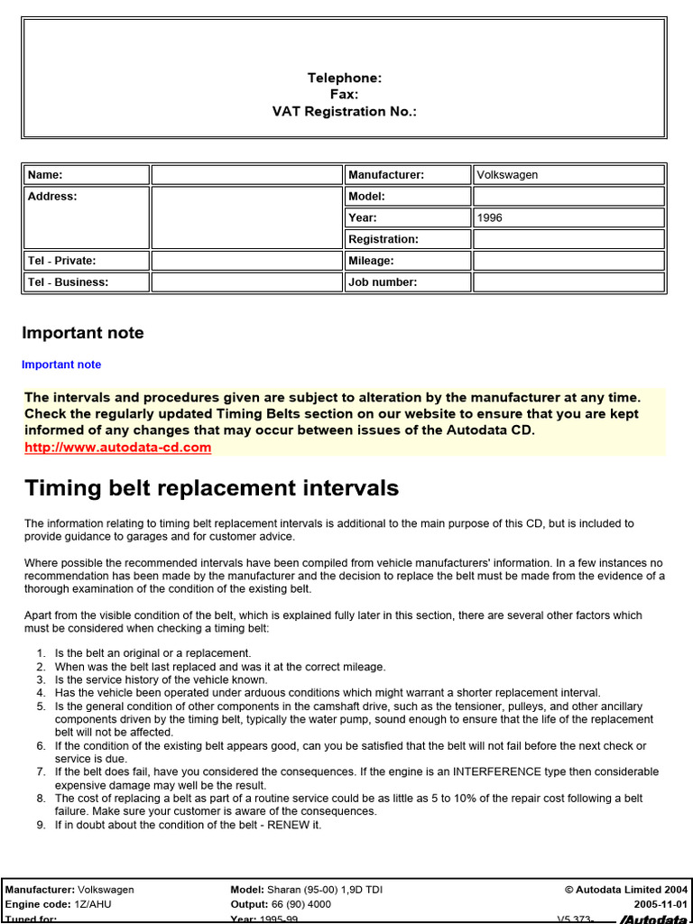 Timing Belt Replacement Interva1z - AHU | PDF | Engines | Nut (Hardware)
