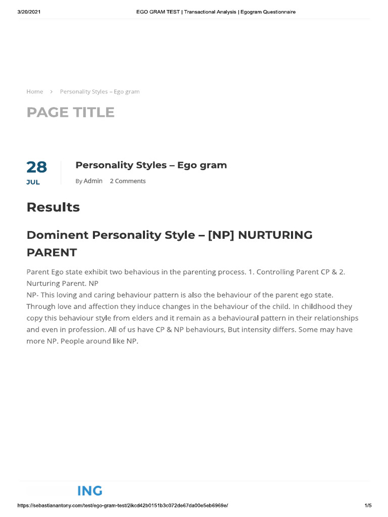 EGO GRAM TEST - Transactional Analysis - Egogram Questionnaire | PDF