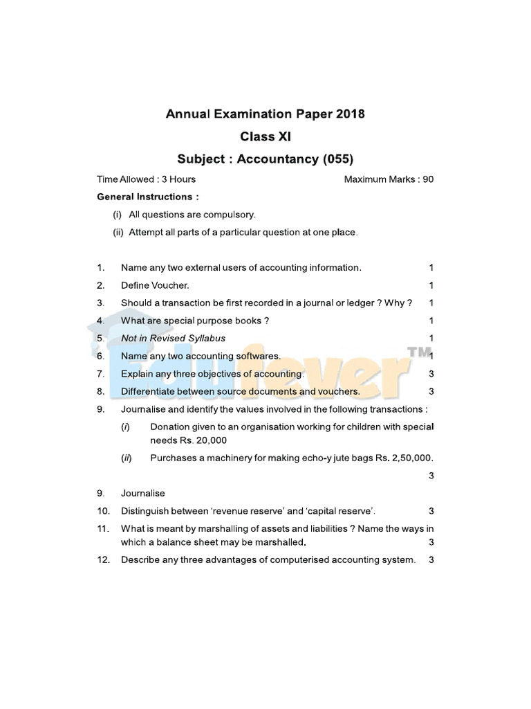 Accountancy Sample Papers 1 | PDF