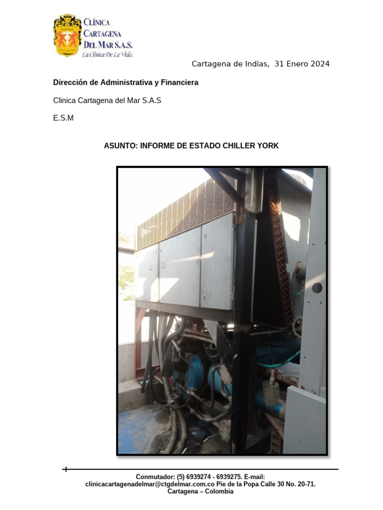 Informe de Estado Chiller York | PDF | Bienes manufacturados | Ingeniería mecánica
