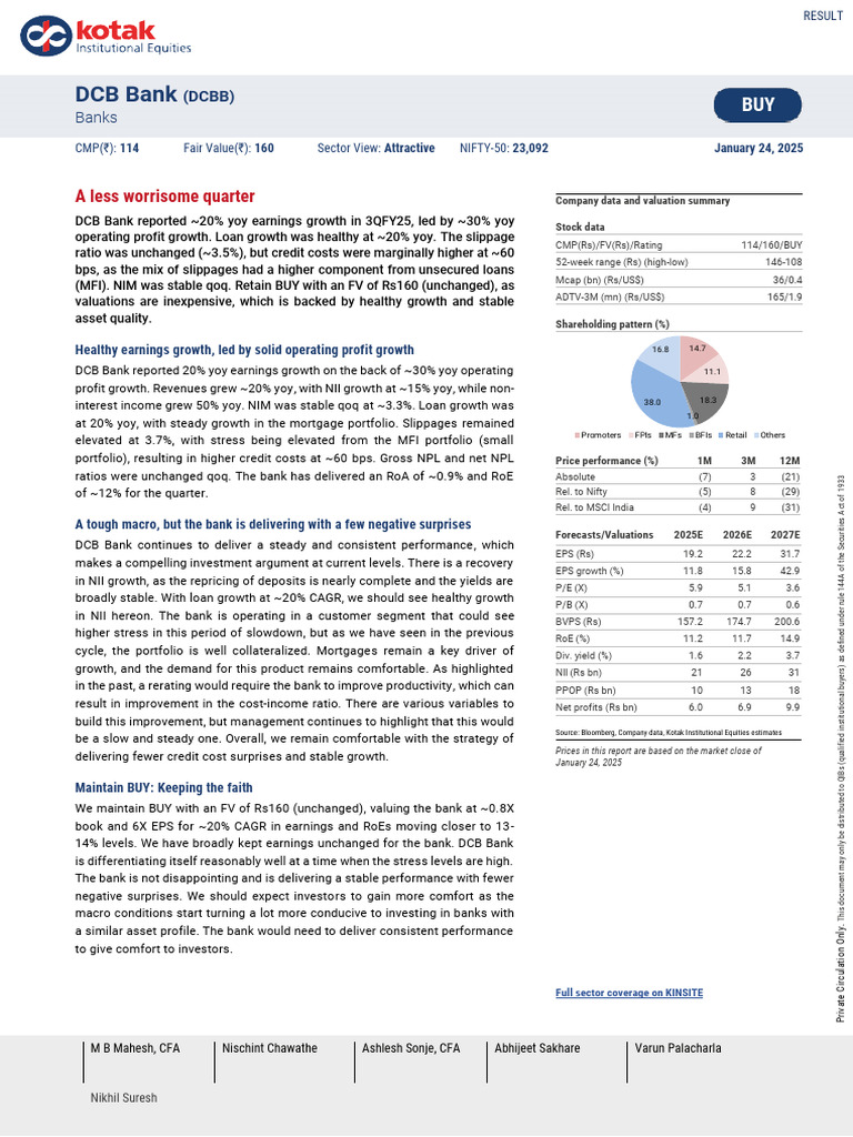 DCB Bank Q3 FY25 Earnings Review | PDF | Mortgages | Banks