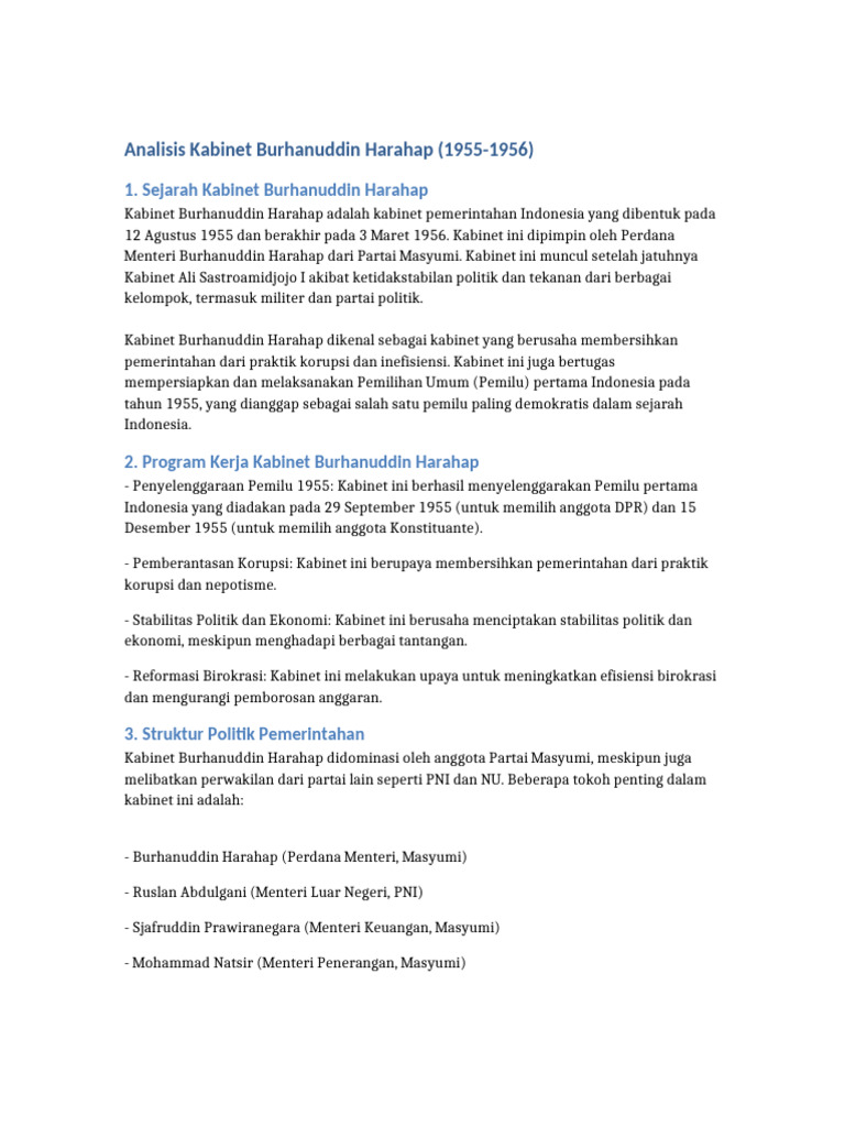 Analisis Kabinet Burhanuddin Harahap | PDF