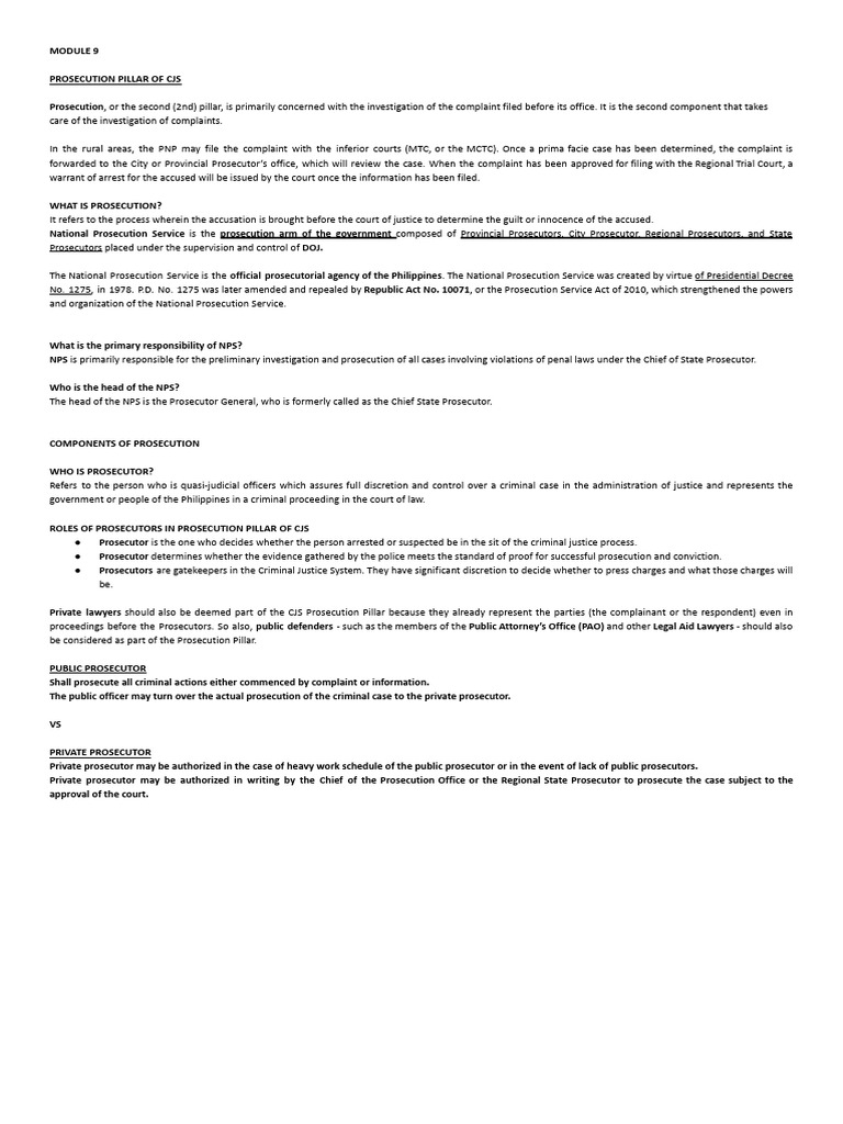 Module 9-10-11 Prosecution | PDF | Prosecutor | Arrest