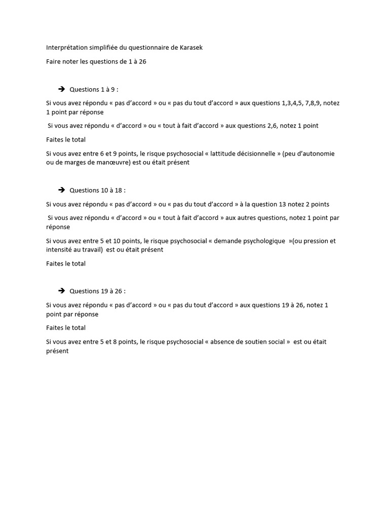 Questionnaire Karasek : Évaluation des Risques | PDF