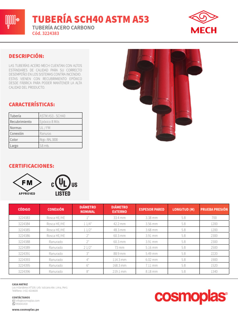 Ficha Tecnica Tubo SCH40 | PDF