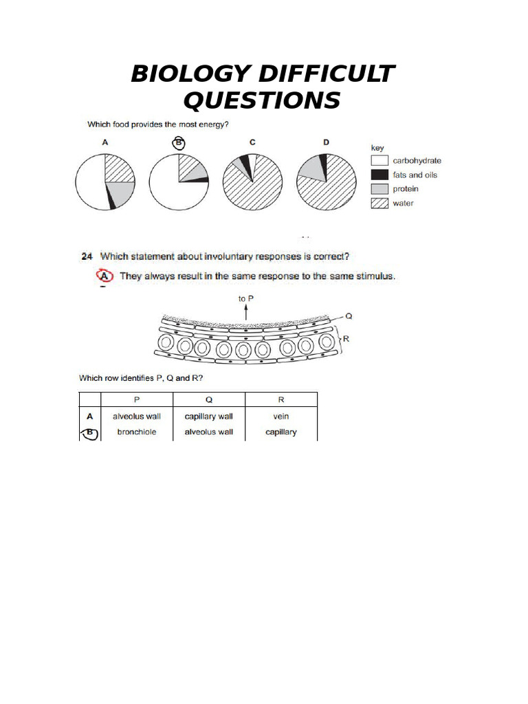 Biology Difficult Questions | PDF