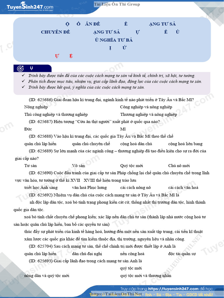 BTVN Mot So Van de Chung Ve Cach Mang Tu San 1689930316 | PDF