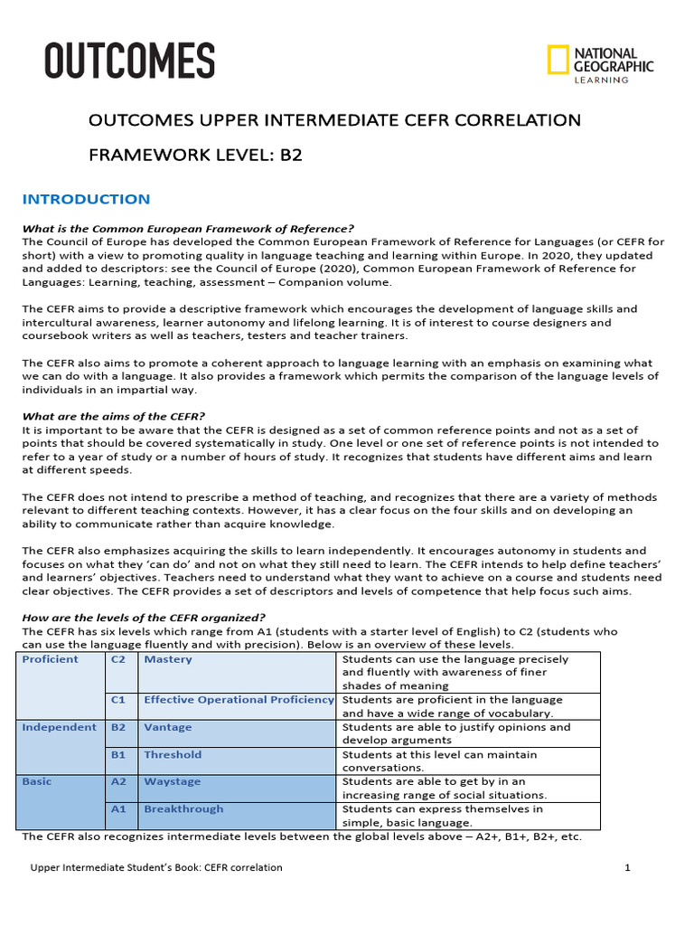 CEFR B2 Correlation for Upper Intermediate | PDF | Vocabulary ...