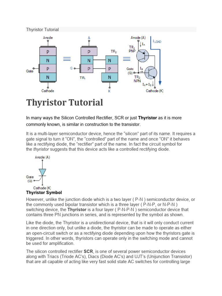 Thyristor tutorial | PDF | Rectifier | Field Effect Transistor