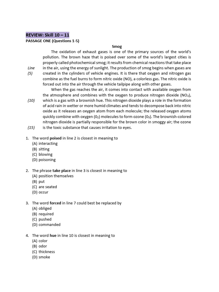 Assignment Week 13 Reading Skill 10-11 | PDF | Smog | Nitrogen Dioxide