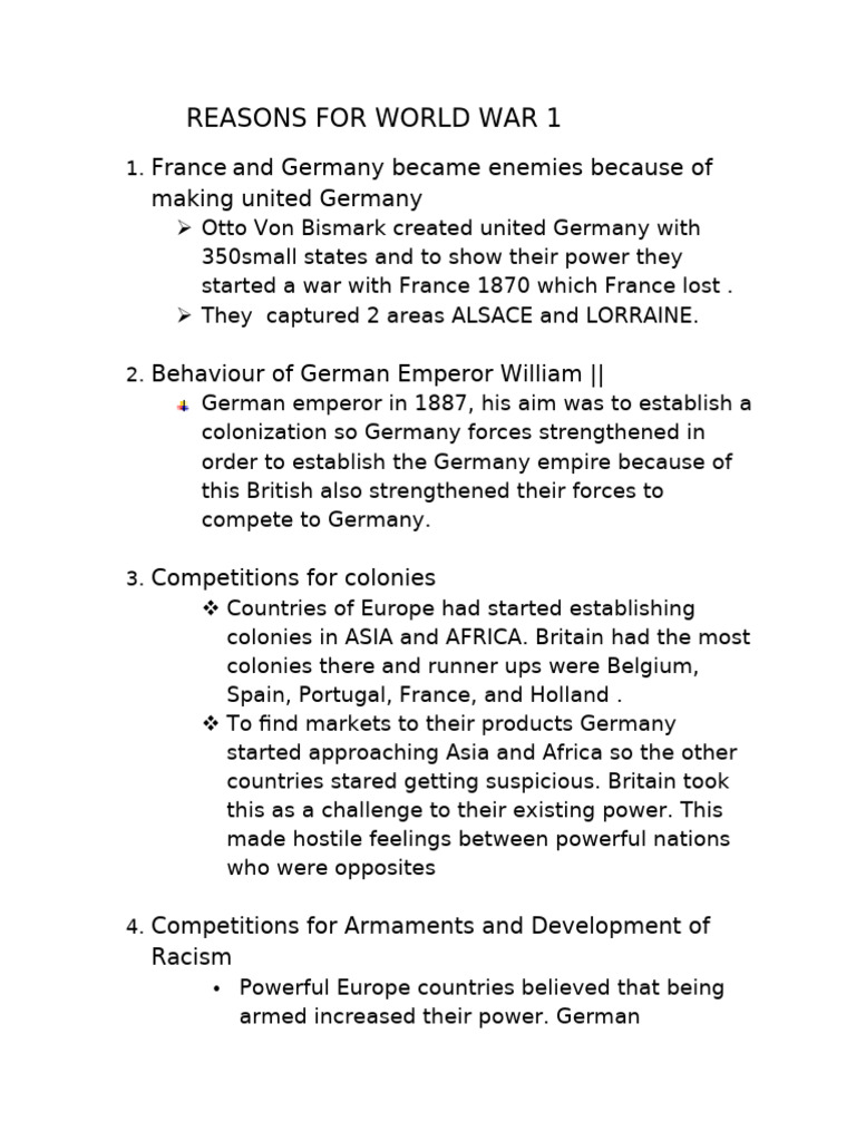 History Wold War 1 Reasons... | PDF | German Empire | World War I