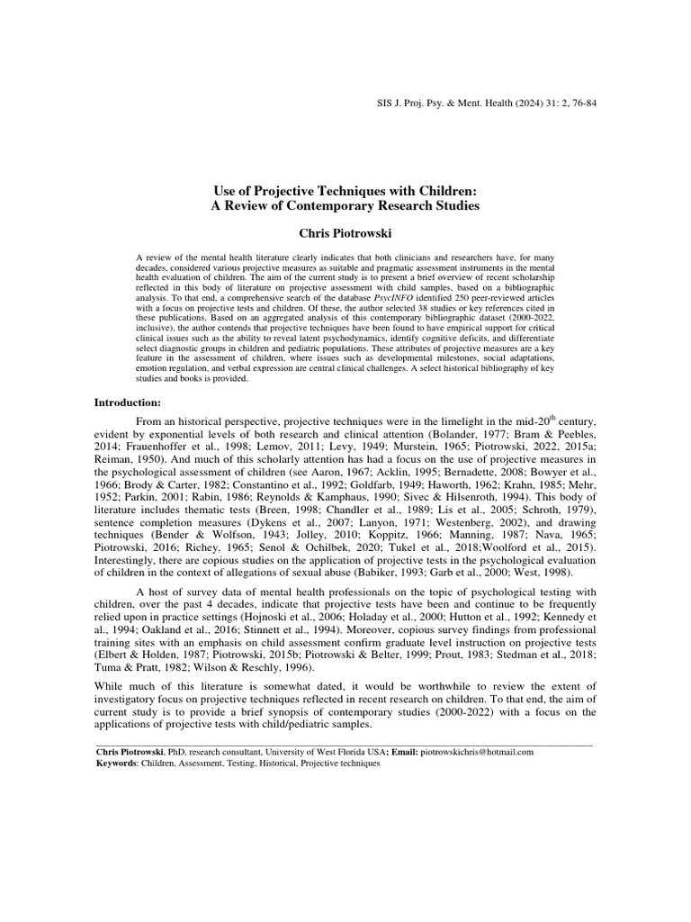 Use of Projective Techniques With Children | PDF | Psychology ...