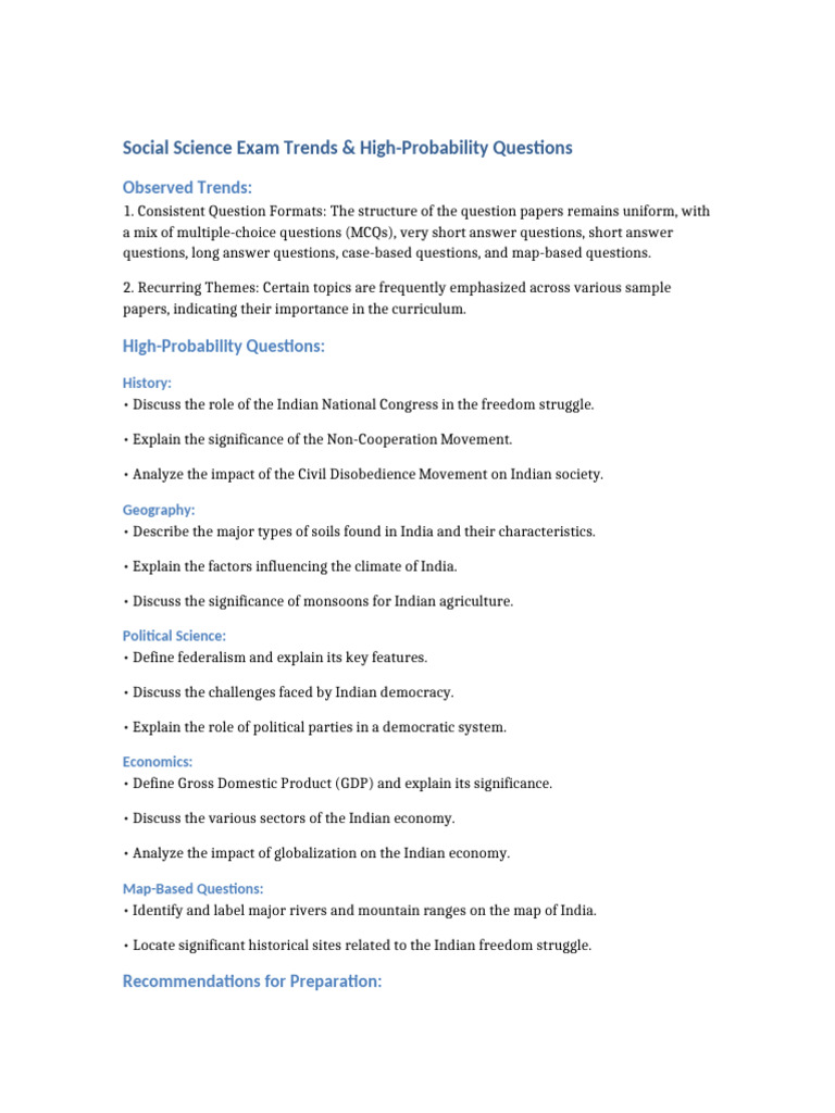 Social Science Exam Trends | PDF