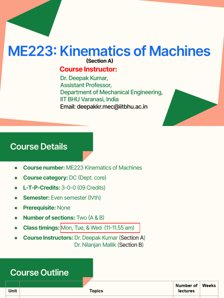 Week - 1 - ME223 - Kinematics of Machines | PDF | Force | Kinematics