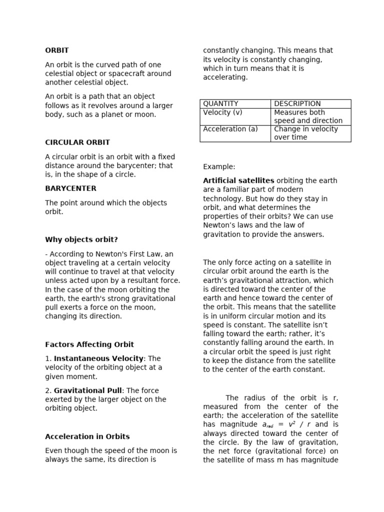 ORBIT | PDF | Orbit | Acceleration