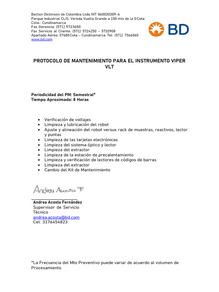 PROTOCOLO DE MANTENIMIENTO VIPER | PDF