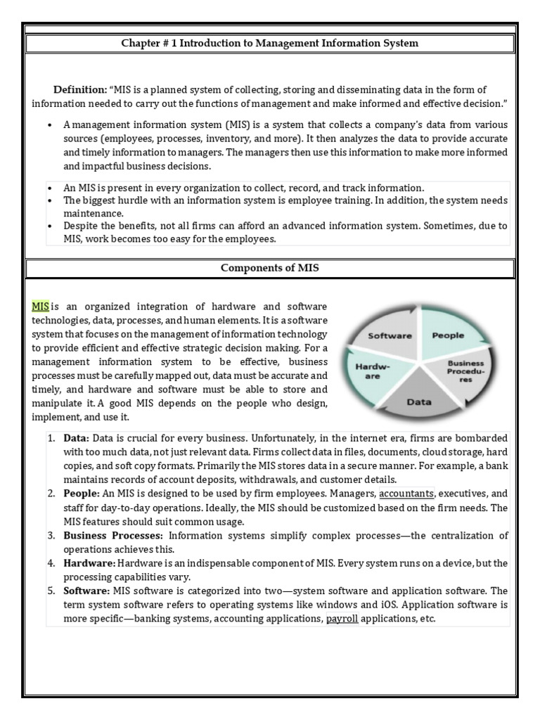 Chapter 1 MIS | PDF | Data | Management Information System