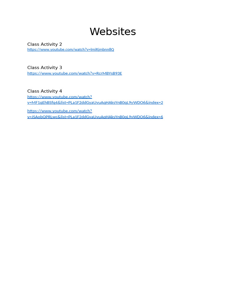 Websites for Class Activity - 2,3,4 | PDF