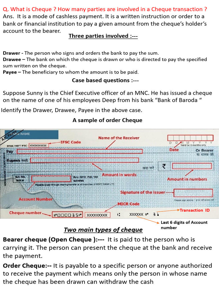 Brief Description of Cheque For Class 10 | PDF