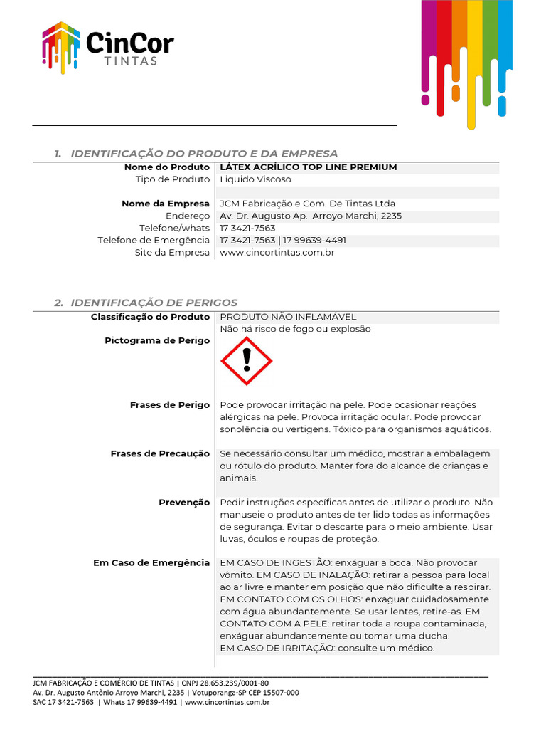 FISPQ Látex Acrílico Top Line Premium | PDF | Tinta