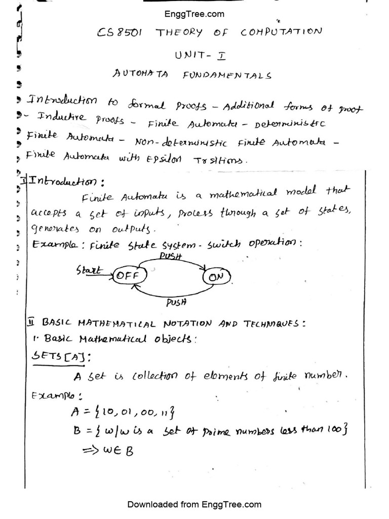 CS3452 Theory of Computation Lecture Notes 1 | PDF