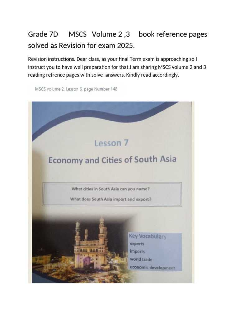 Grade 7D MSCS Book Pages Solved For Final Term Exame 2025 | PDF ...