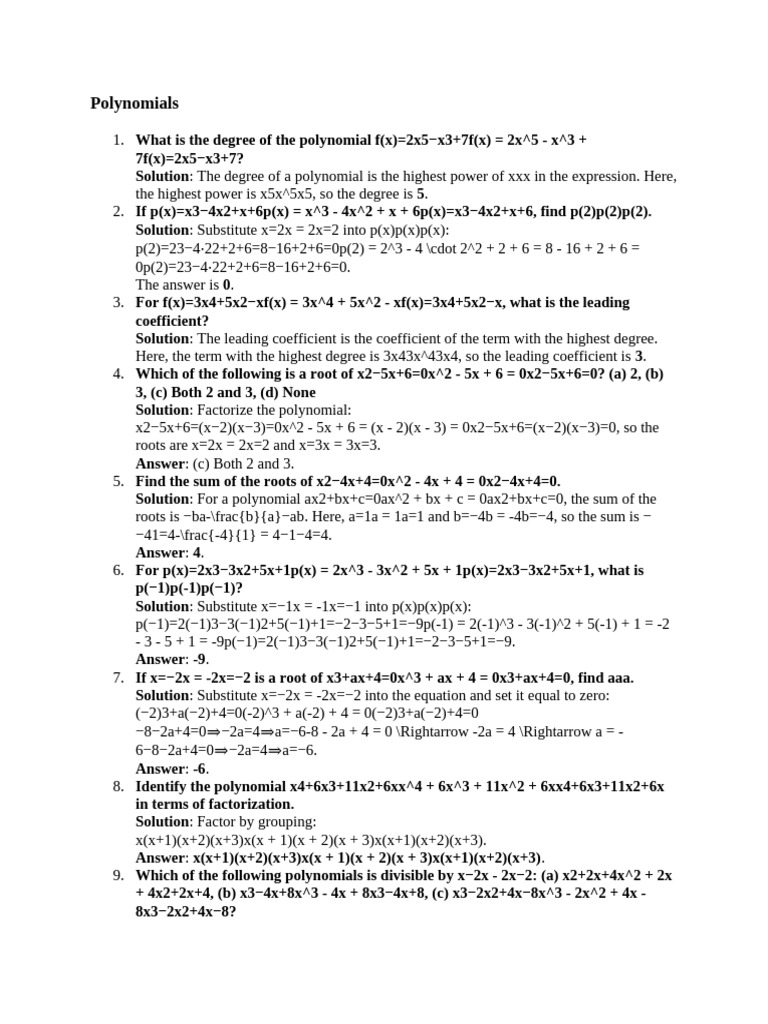 Polynomials | PDF | Polynomial | Zero Of A Function