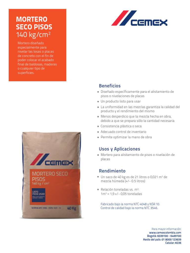 Ficha Tecnica Mortero Seco | PDF | Hormigón | Mortero (Albañilería)