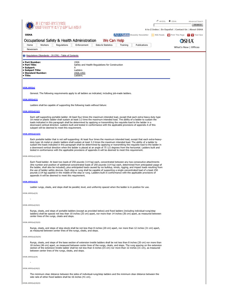 OSHA Ladder Safety Standards Overview | PDF | Ladder