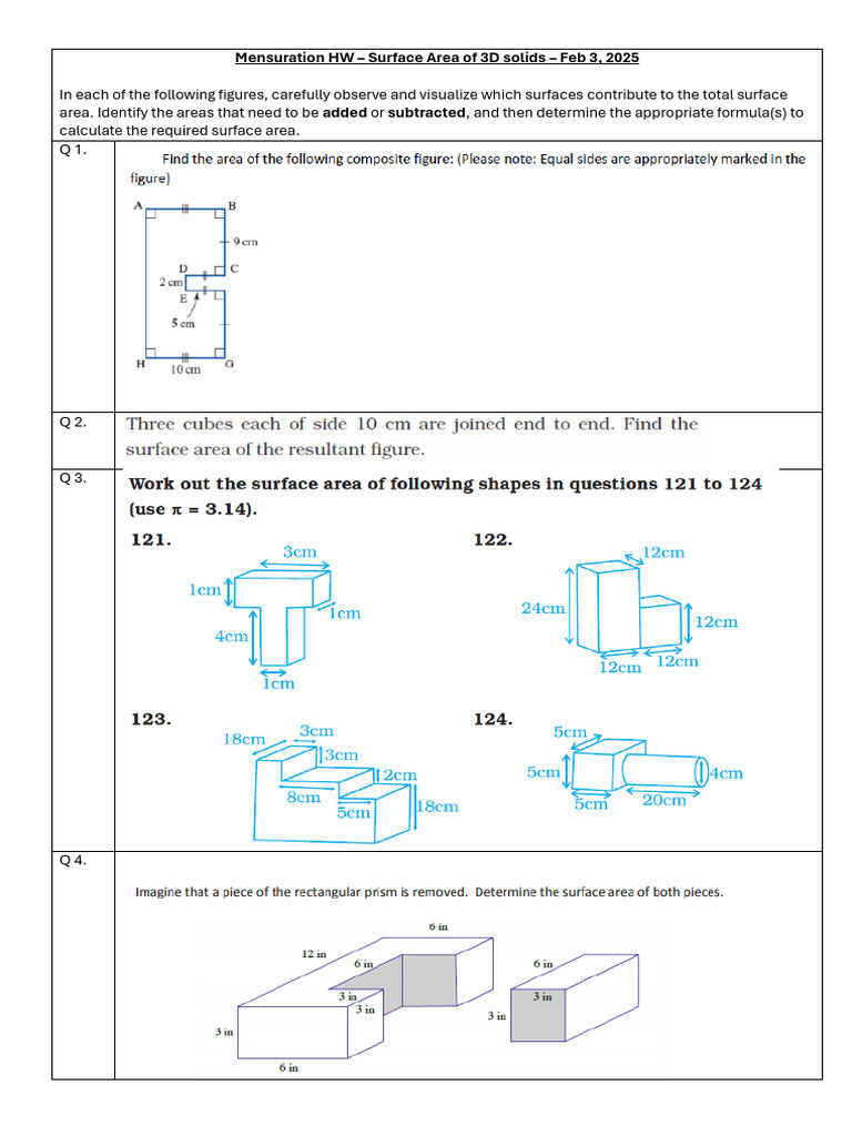 Mensuration HW Feb 3 | PDF