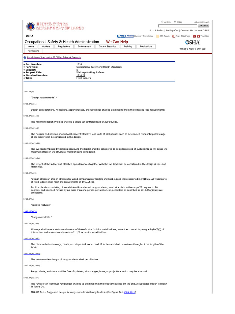 OSHA Fixed Ladder Safety Standards | PDF | Ladder | Structural Load