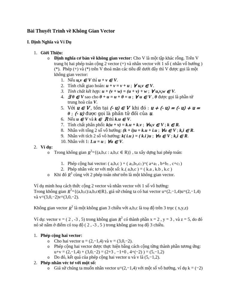 Bài Thuyết Trình về Không Gian Vector | PDF