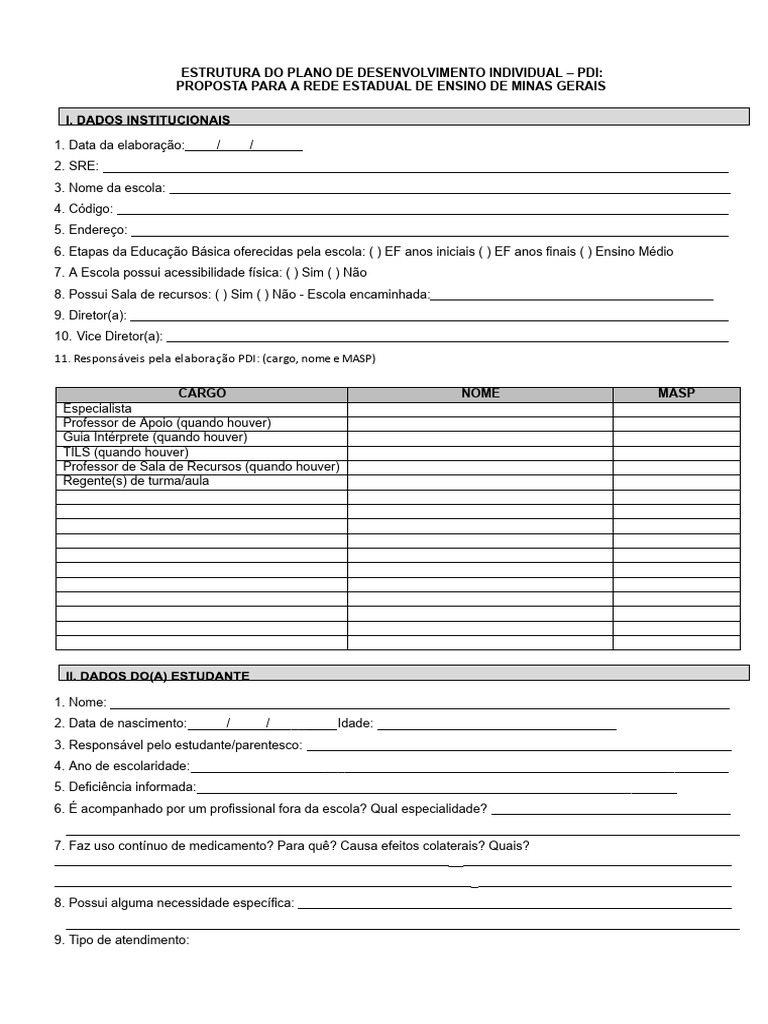 PDI para Preencher Word - Docx - Documentos Google | PDF | Escolas
