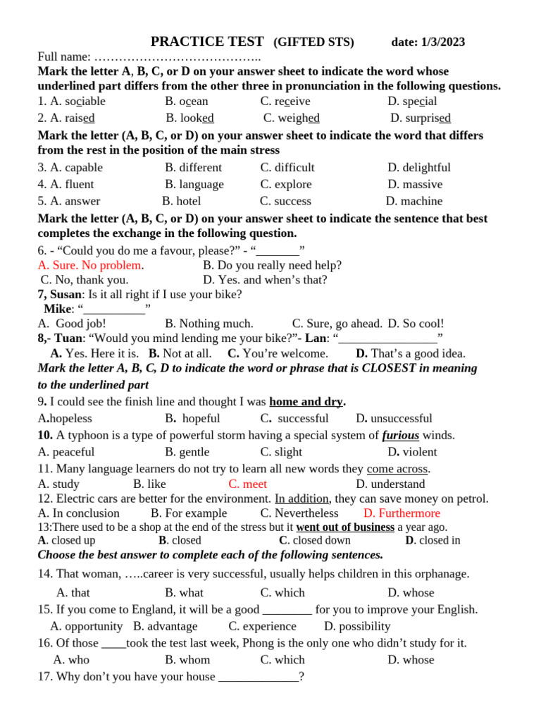 ADVANCE TEST | PDF