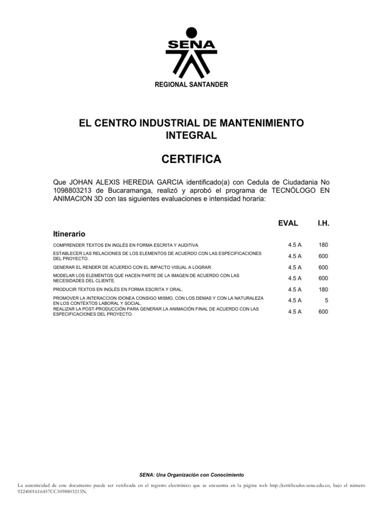 Certificado Estudio SENA | PDF