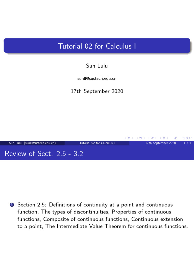 第二次习题课课件2.5-3.2节 | PDF | Continuous Function | Function (Mathematics)