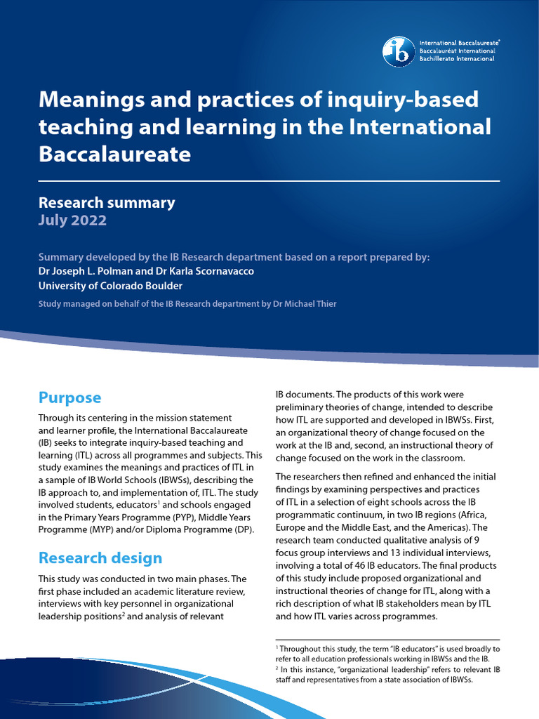 Inquiry Based Teaching and Learning Summary Eng | PDF | Inquiry Based Learning | Teachers