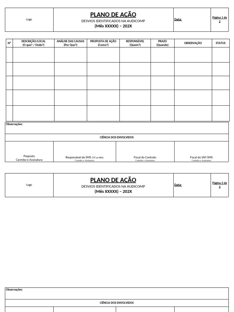 028 - AUDICOMP Modelo Plano de Ação - 2023. REV01 | PDF