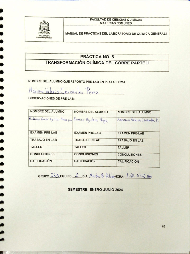Reporte pre laboratorio práctica 5, transformación del cobre ll | PDF | Elementos químicos | Átomos