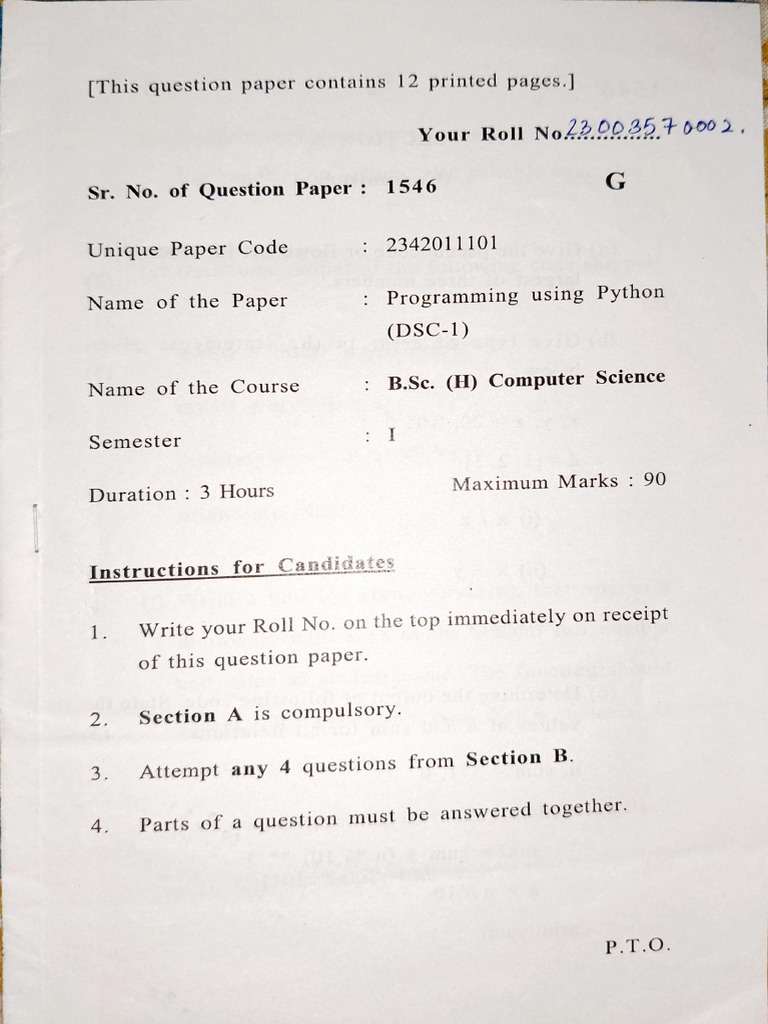 Sem 1 2023 Dec All Sub Ques Papers | PDF