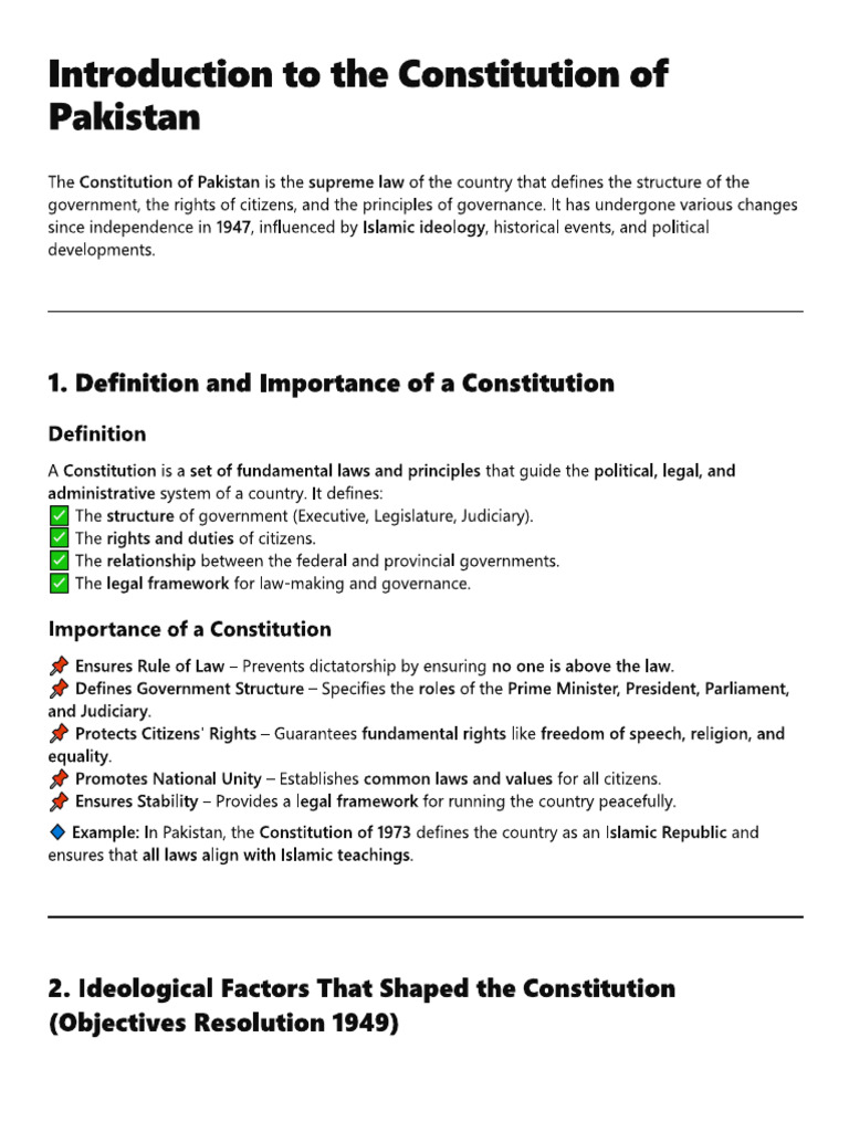 Ideology and Constitution of Pakistan Notes | PDF