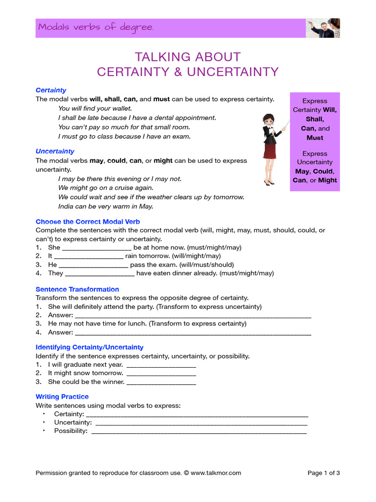 1.-Mn-Modal-Verb-Certainty-Uncertainty | PDF | Verb | Semantic Units