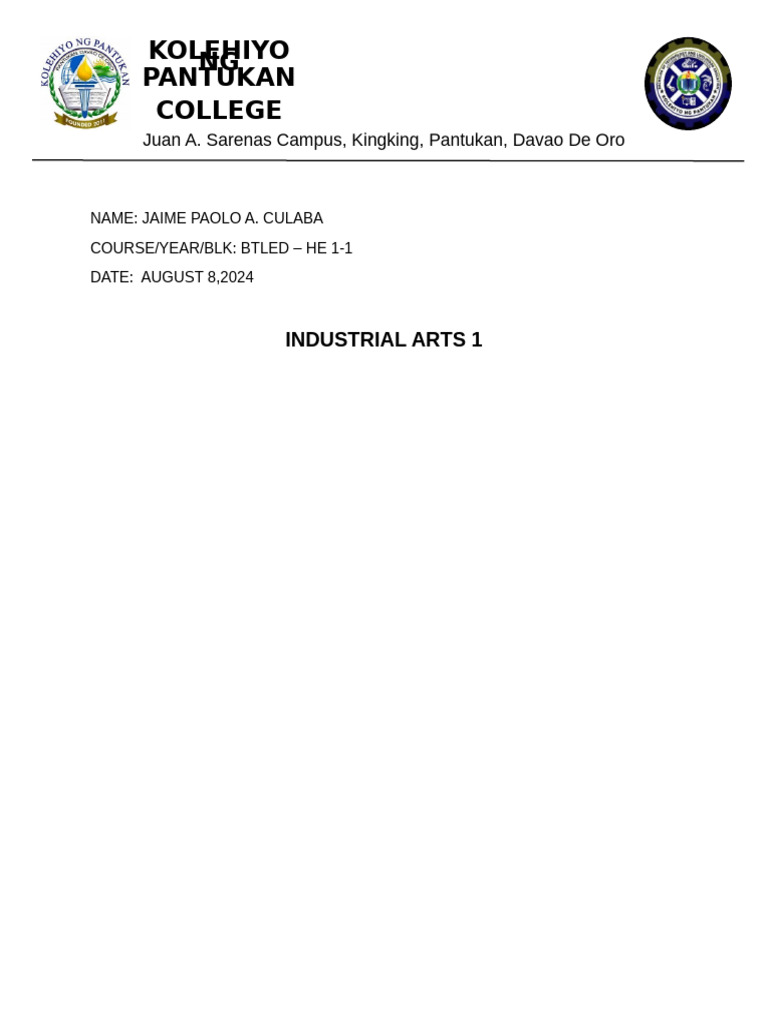 Industrial Arts 1 Course Overview | PDF