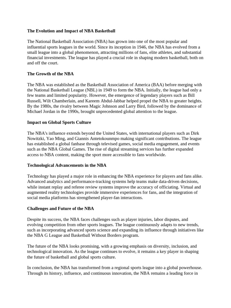 NBA Evolution: Global Impact & Future | PDF | National Basketball ...