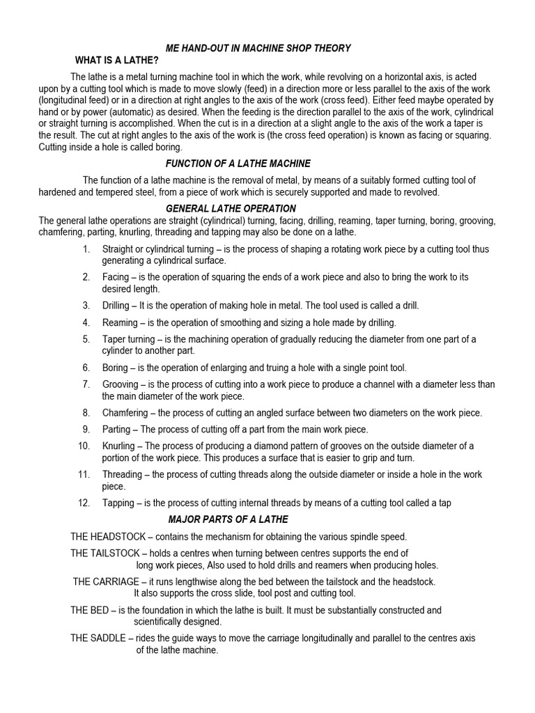 ME-224-Hand-out-Machine-Shop-Theory | PDF | Mechanical Engineering ...