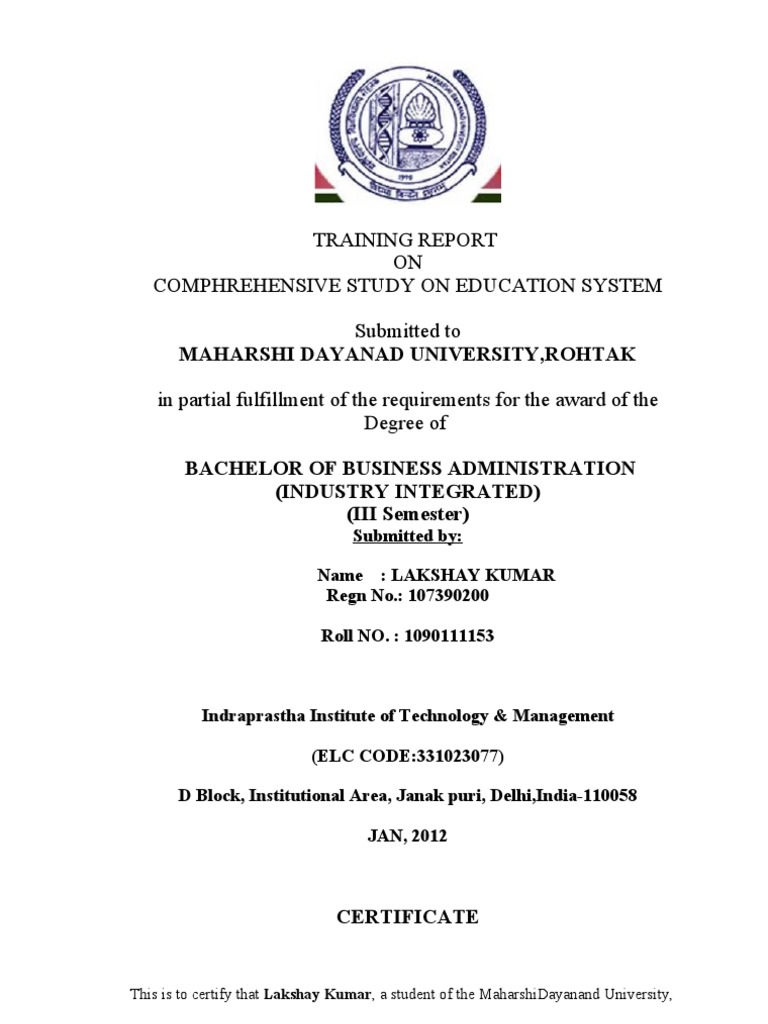 Training Report ON Comphrehensive Study On Education System Submitted ...