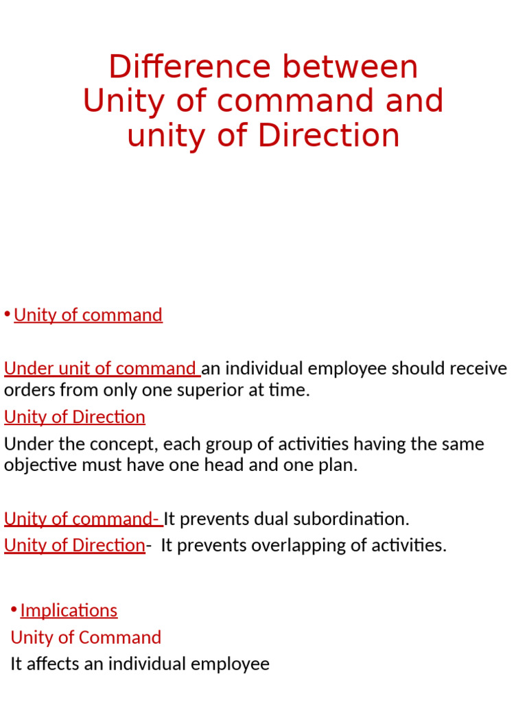 Difference Between Unity of Command and Unity of Direction | PDF