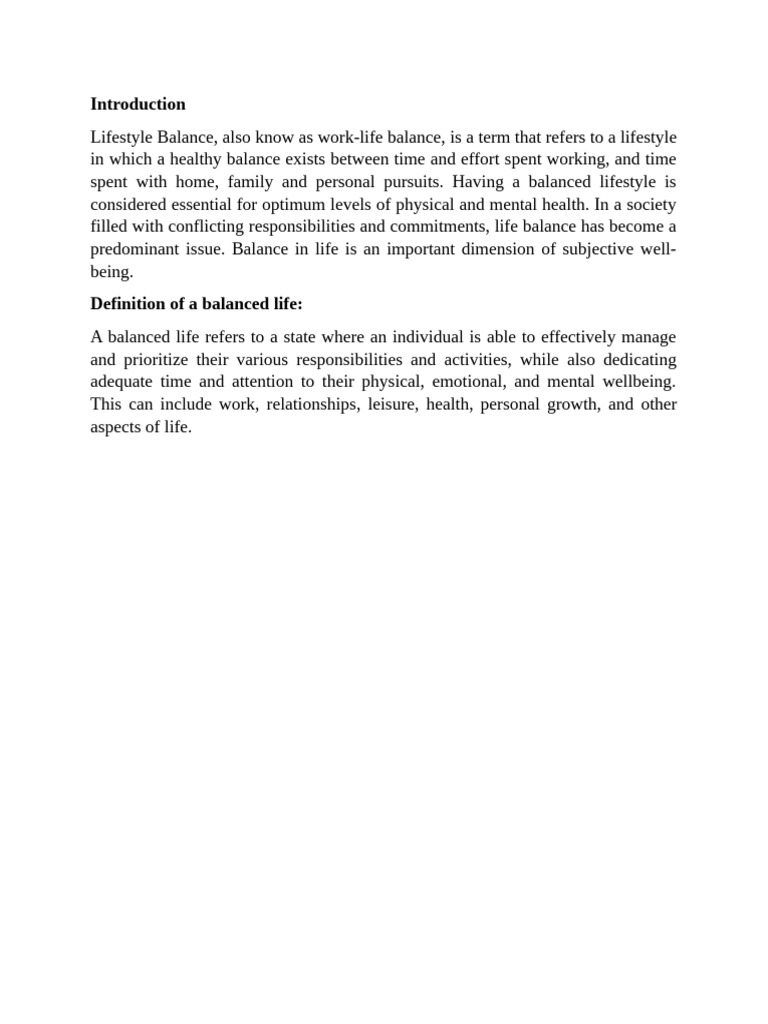 Defining a Balanced Lifestyle | PDF
