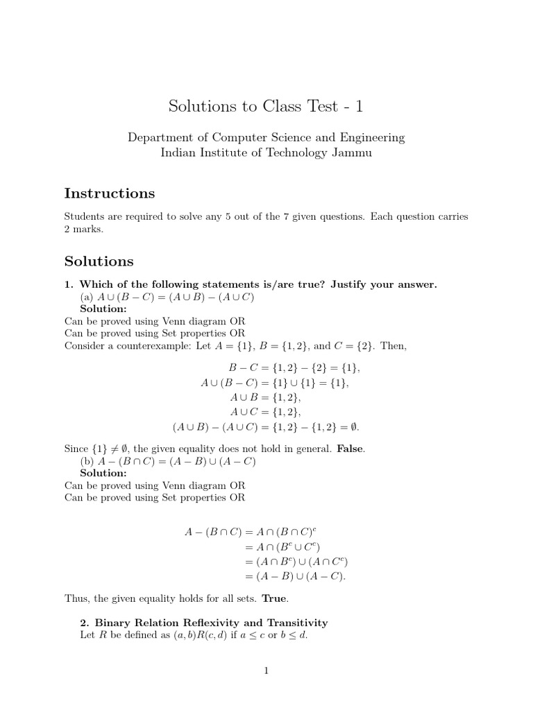 Question_Paper_CT_1 | PDF | Algebra | Mathematical Relations